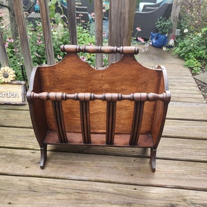 Magazine Rack Wood Periodicals Holder Curved Sides Dark Stain Vintage ...