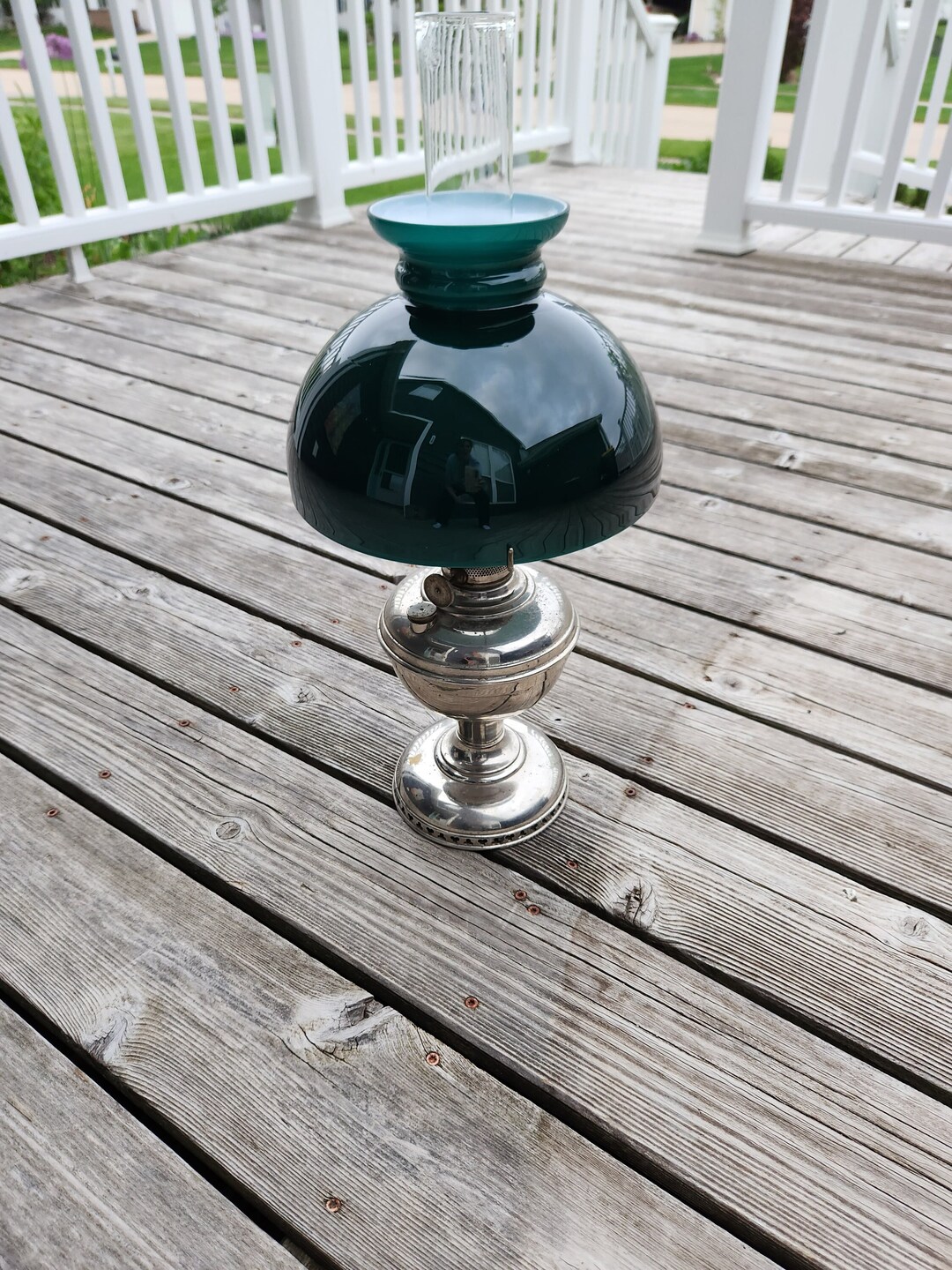 Oil Lamp Sears Roebuck Company Bright as Day Green Shade Vintage ...