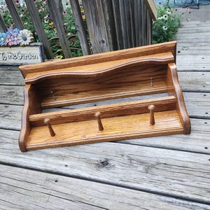Wood Wall Shelf With 3 Pegs and 2 Display Plate Rails Curved Design ...