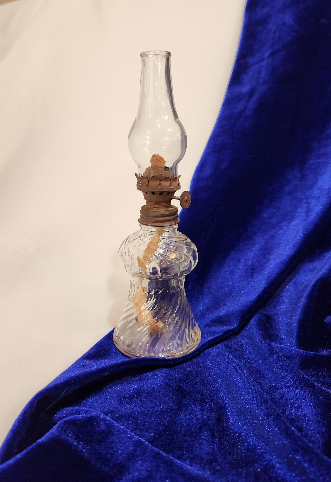 Miniature Oil Lamp P & A Acorn Burner Swirl Base Twist Glass Vintage ...
