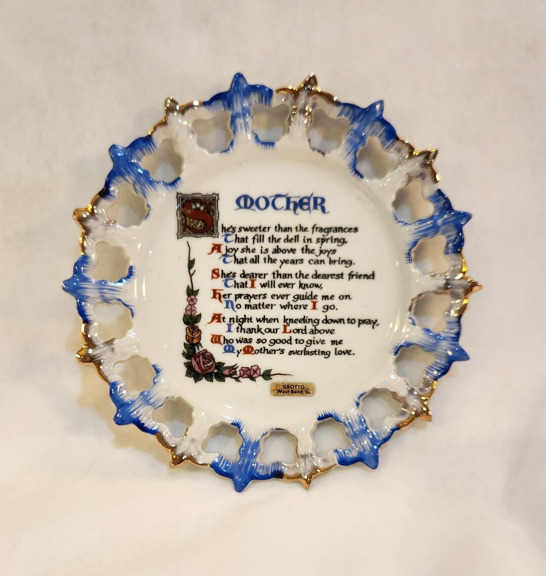 Porcelain Mother Poem Plate Grotto West Bend Iowa Vintage Wall Hanging ...