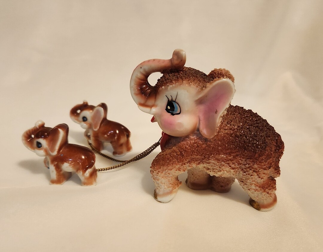 Spaghetti Elephant Figurines Mother and Babies Made in Japan Vintage ...