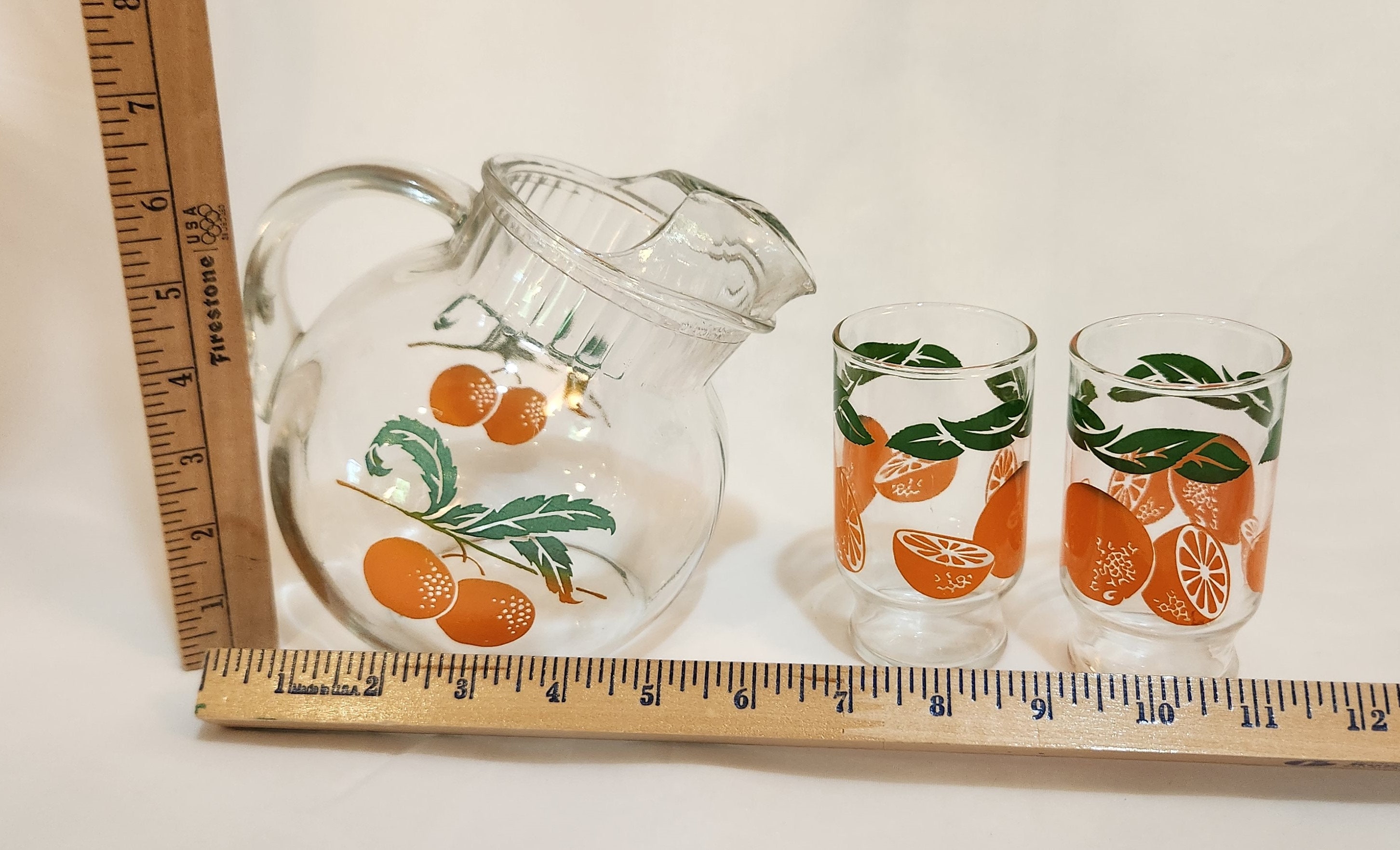 Tilted Ball Glass Pitcher and 2 Juice Glasses Small Orange - Etsy