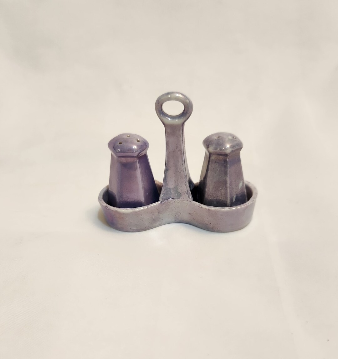 Lusterware Salt and Pepper Shaker Caddy Set Made in Japan Blue ...