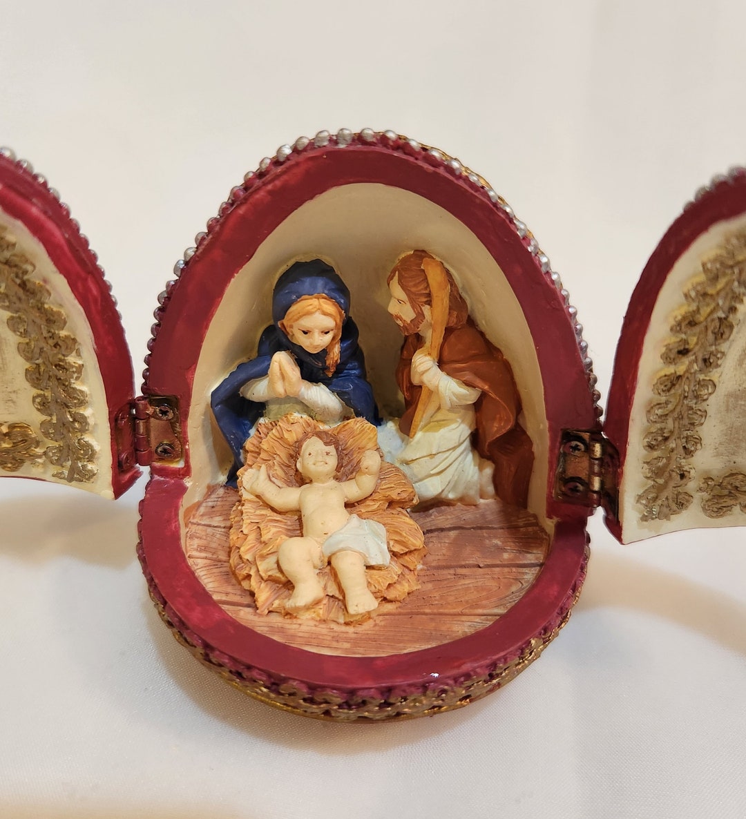 Egg Nativity Scene Hinged Doors Vintage Christmas Easter Holiday Decor ...