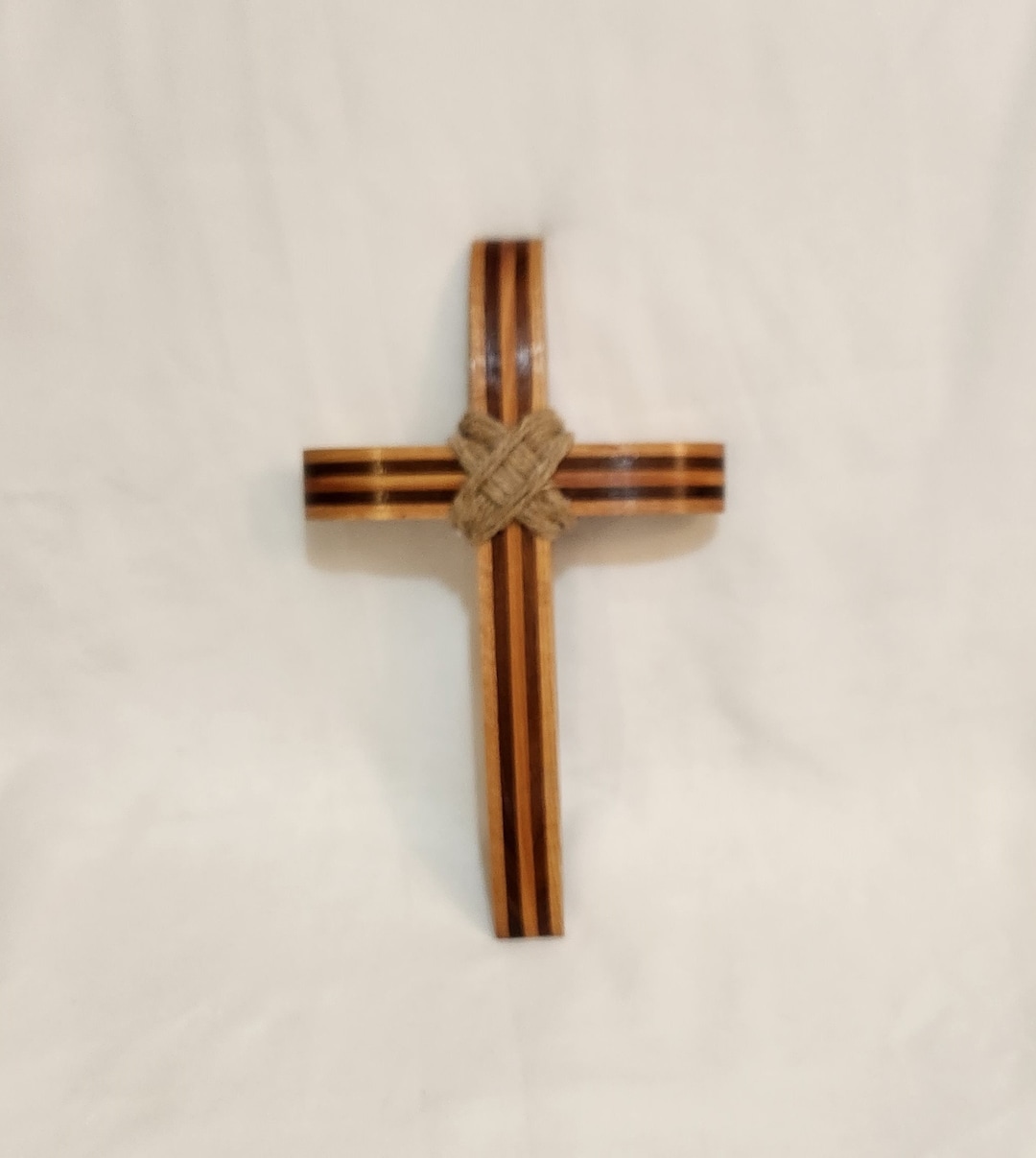Handmade Wooden Cross Dark and Light Wood Jute Rope Binding Wall ...