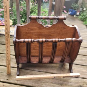 Magazine Rack Wood Periodicals Holder Curved Sides Dark Stain Vintage ...