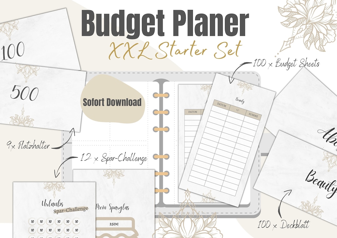 Budget Planner XXL Starter Set PDF Download Digital A6 100 Cover Sheets ...