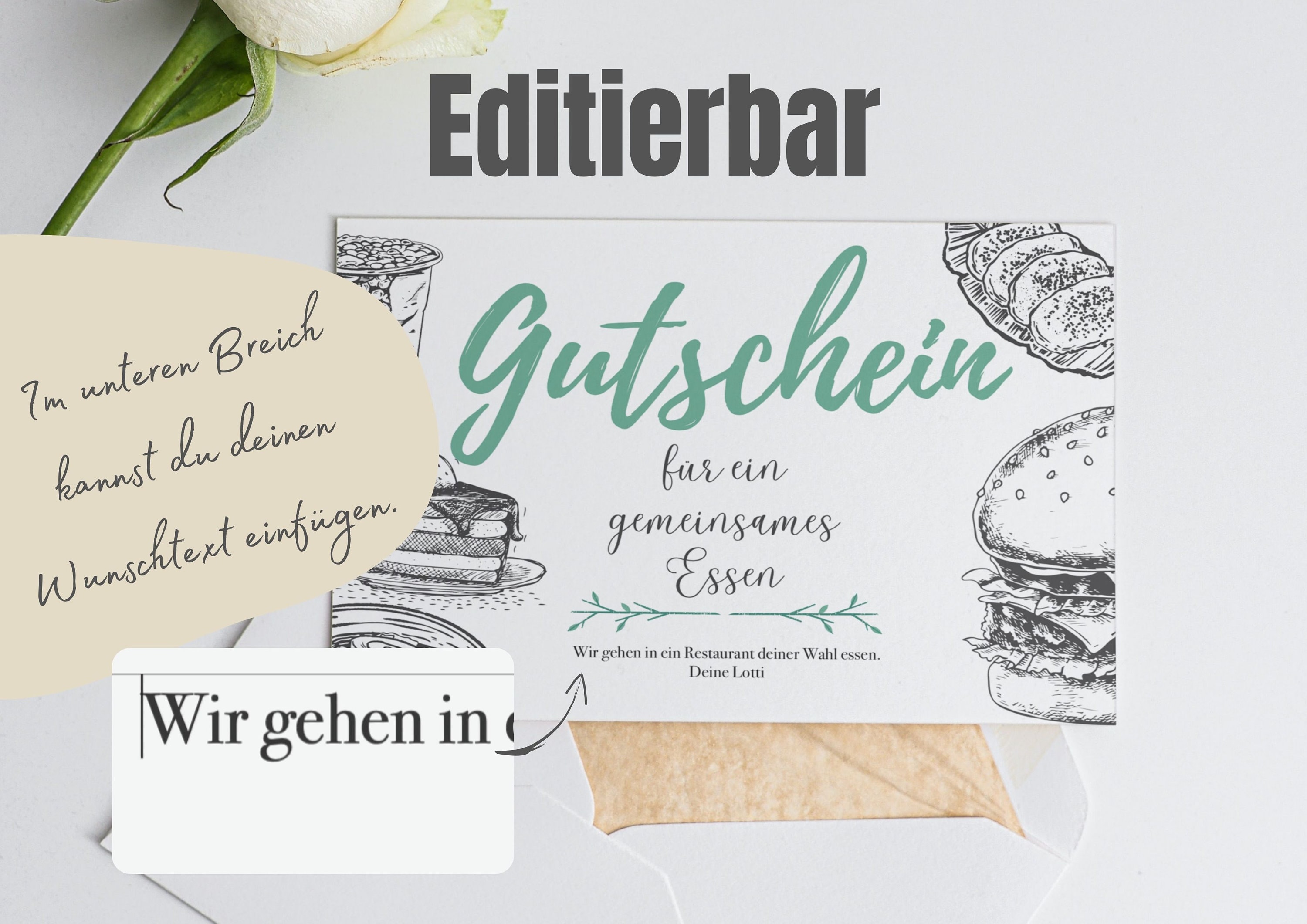 Gutschein zum Ausdrucken Essen gehen PDF Download Digital Print ...