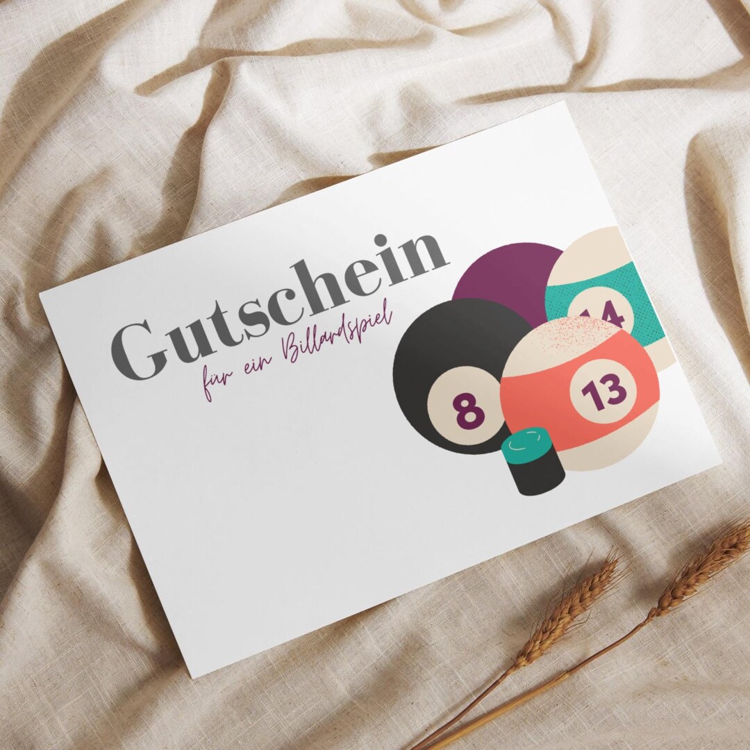 Billiards Game Voucher to Print | Gift Idea for Grandma, Grandpa, Mom ...