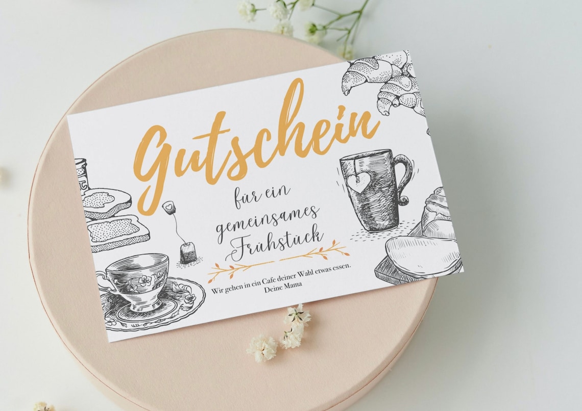 Gutschein zum Ausdrucken Frühstück essen PDF Download Digital Print ...