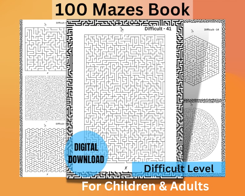 Endless Mazes 100 Maze Puzzle Printable Book Difficult Maze Puzzles for ...