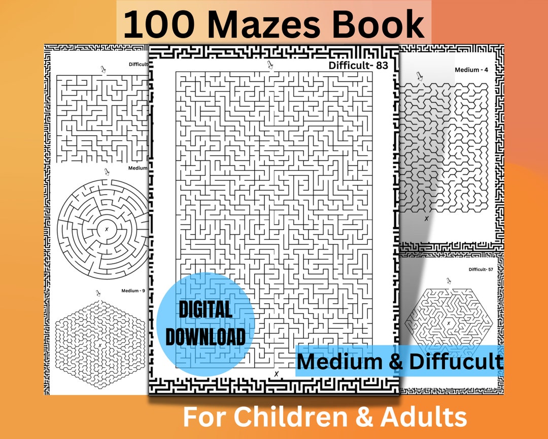 Endless Mazes 100 Maze Puzzle Printable Book Medium and Difficult Maze ...