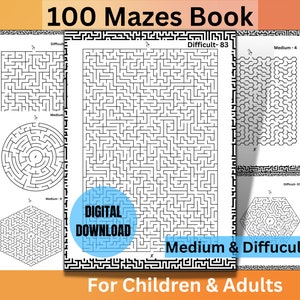 Endless Mazes 100 Maze Puzzle Printable Book Medium and Difficult Maze ...