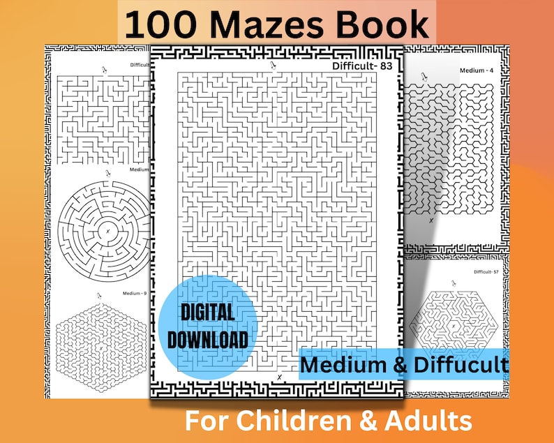 Endless Mazes 100 Maze Puzzle Printable Book Medium and Difficult Maze ...