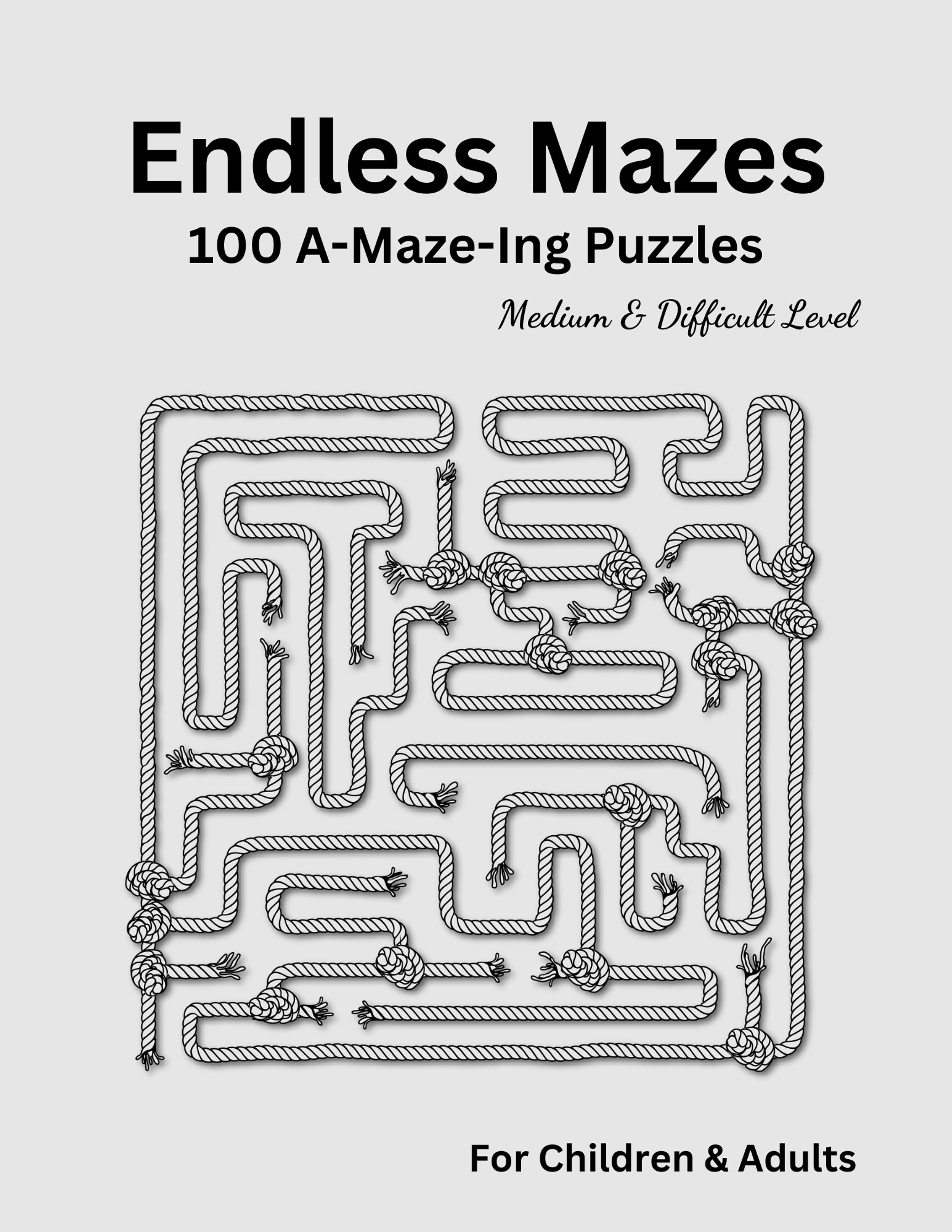 Endless Mazes 100 Maze Puzzle Printable Book Medium and Difficult Maze ...
