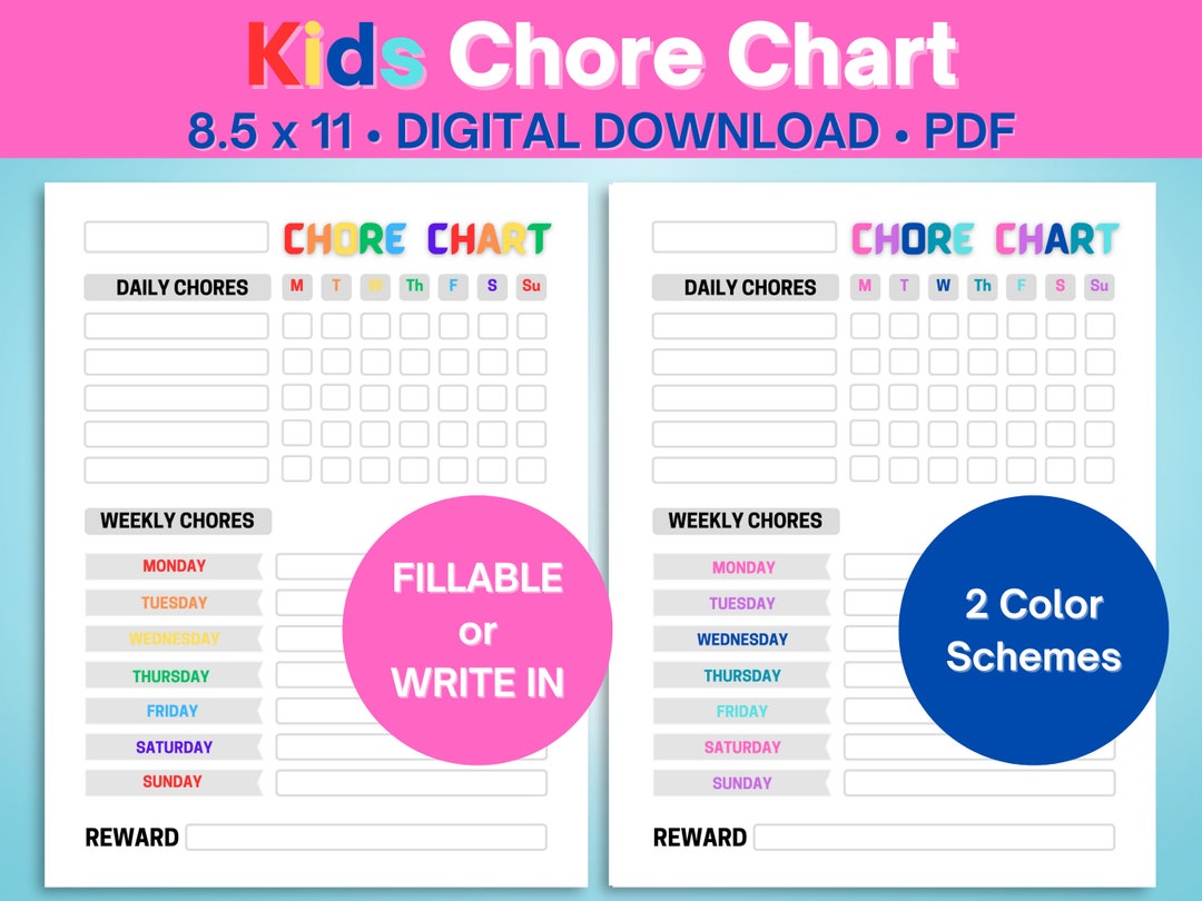 Chore Chart for Kids, Editable Chore Chart for Kids, Editable Chore ...