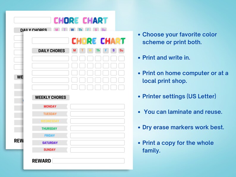 Chore Chart for Kids, Editable Chore Chart for Kids, Editable Chore ...