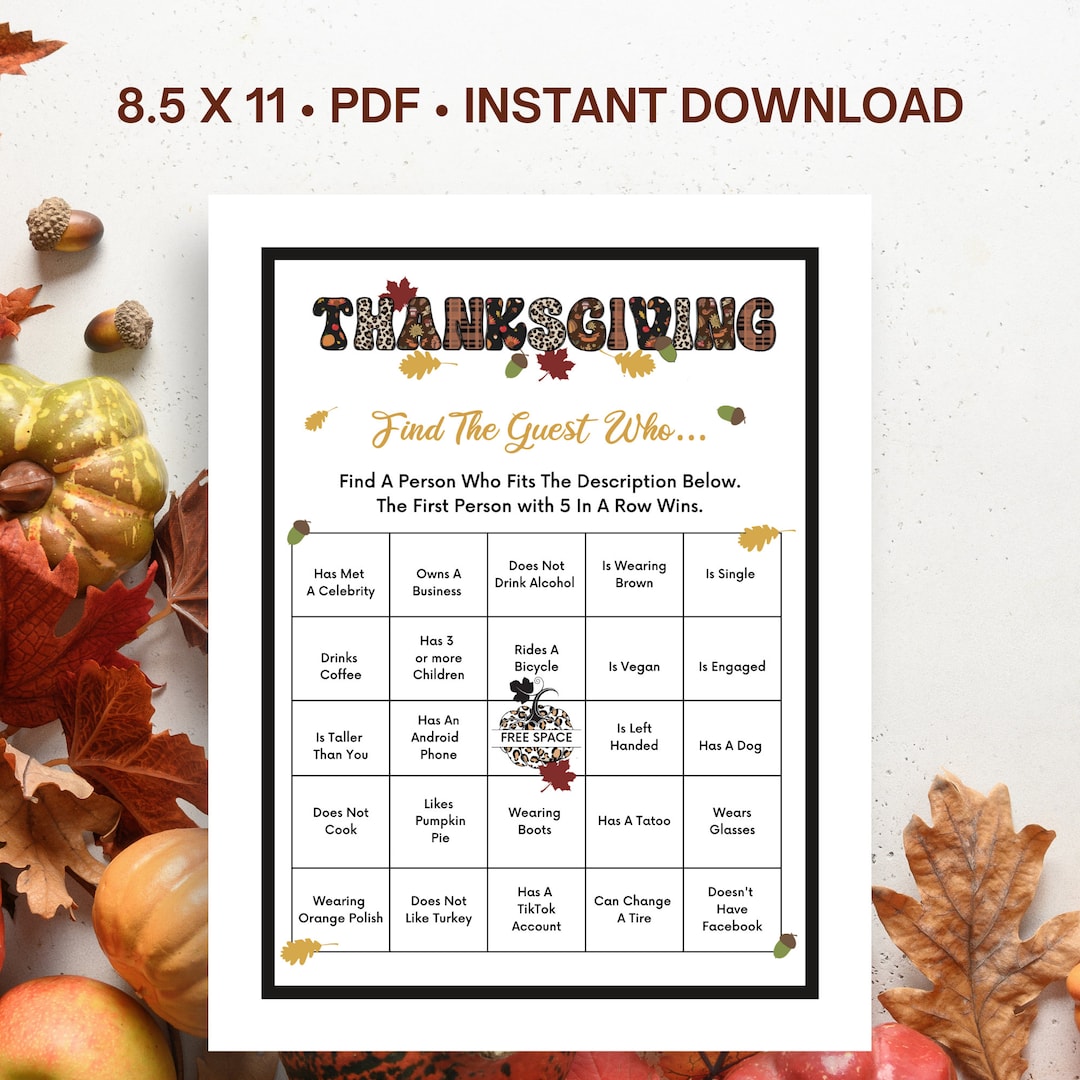 Thanksgiving Games, Find the Guest Bingo, Find the Guest Game ...