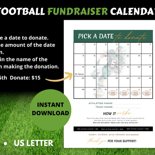 Football Calendar Fundraiser, Pick a Date - Etsy