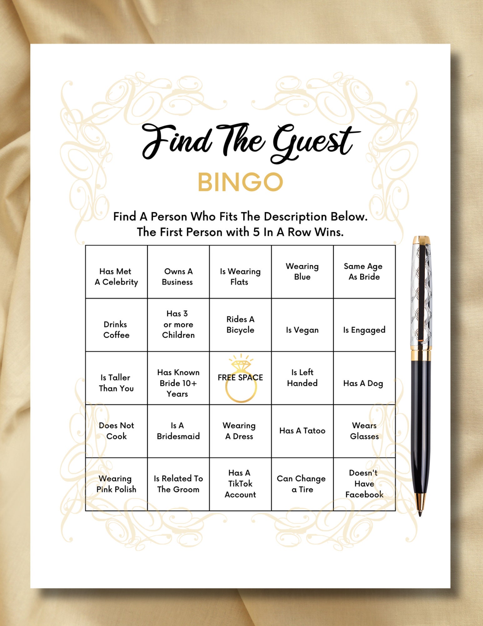 Find the Guest Bingo, Bridal Shower Bingo, Find the Guest Game, Find ...