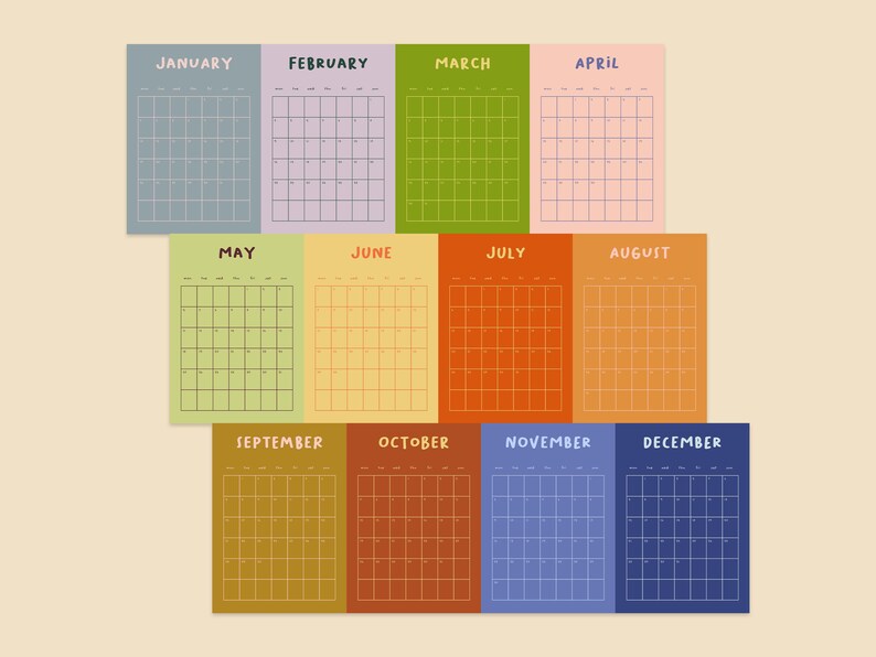 2026 Printable Colorful Calendar | Minimalist Monthly Calendar PDF ...