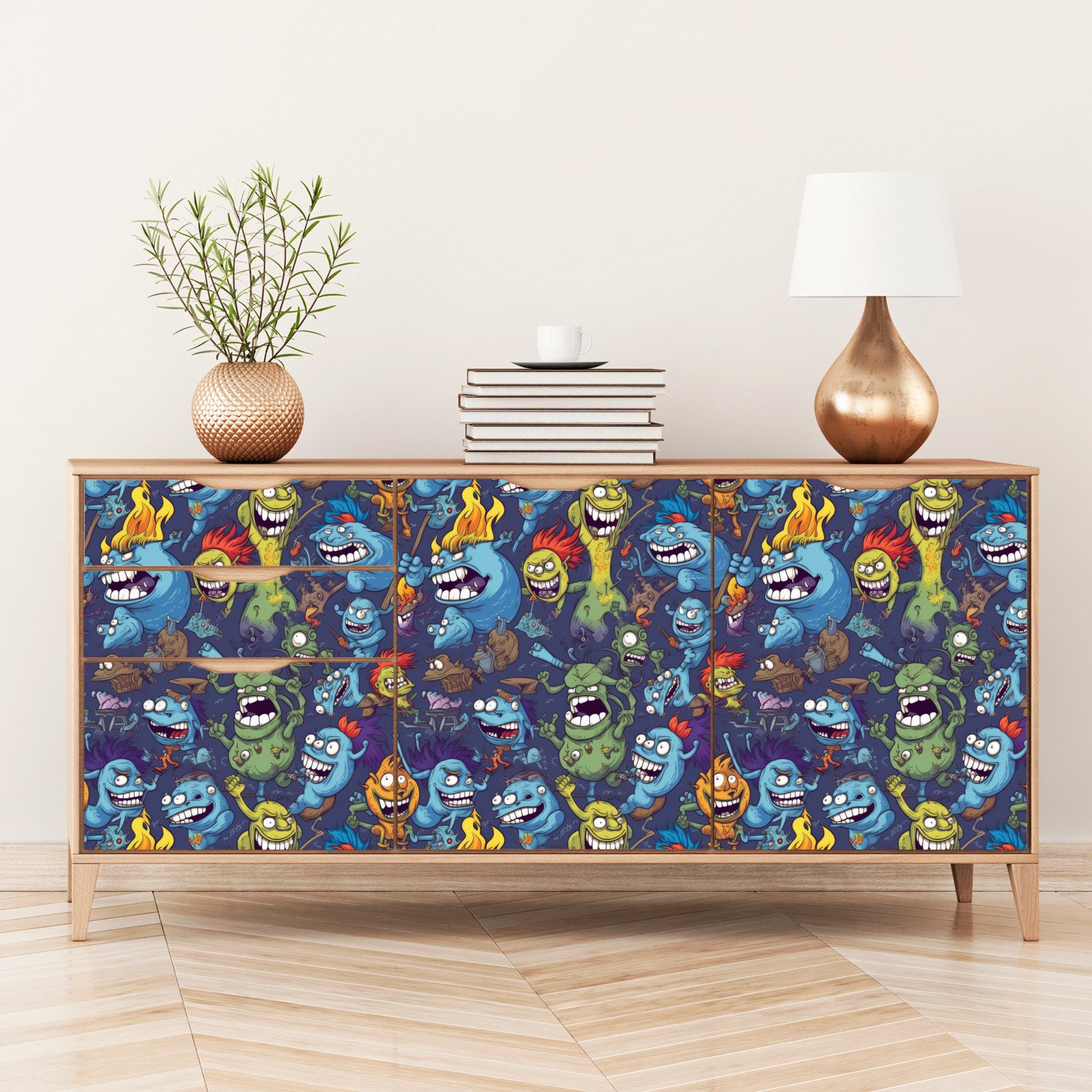 Funny Cartoon Monsters Wallpaper Peel and Stick Kids and Teens - Etsy