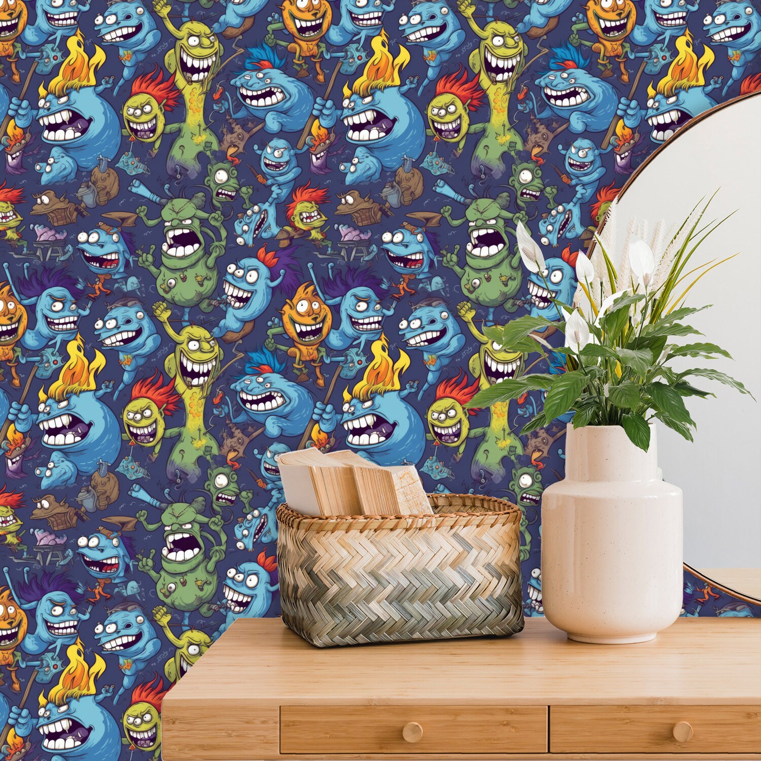 Funny Cartoon Monsters Wallpaper Peel and Stick Kids and Teens - Etsy