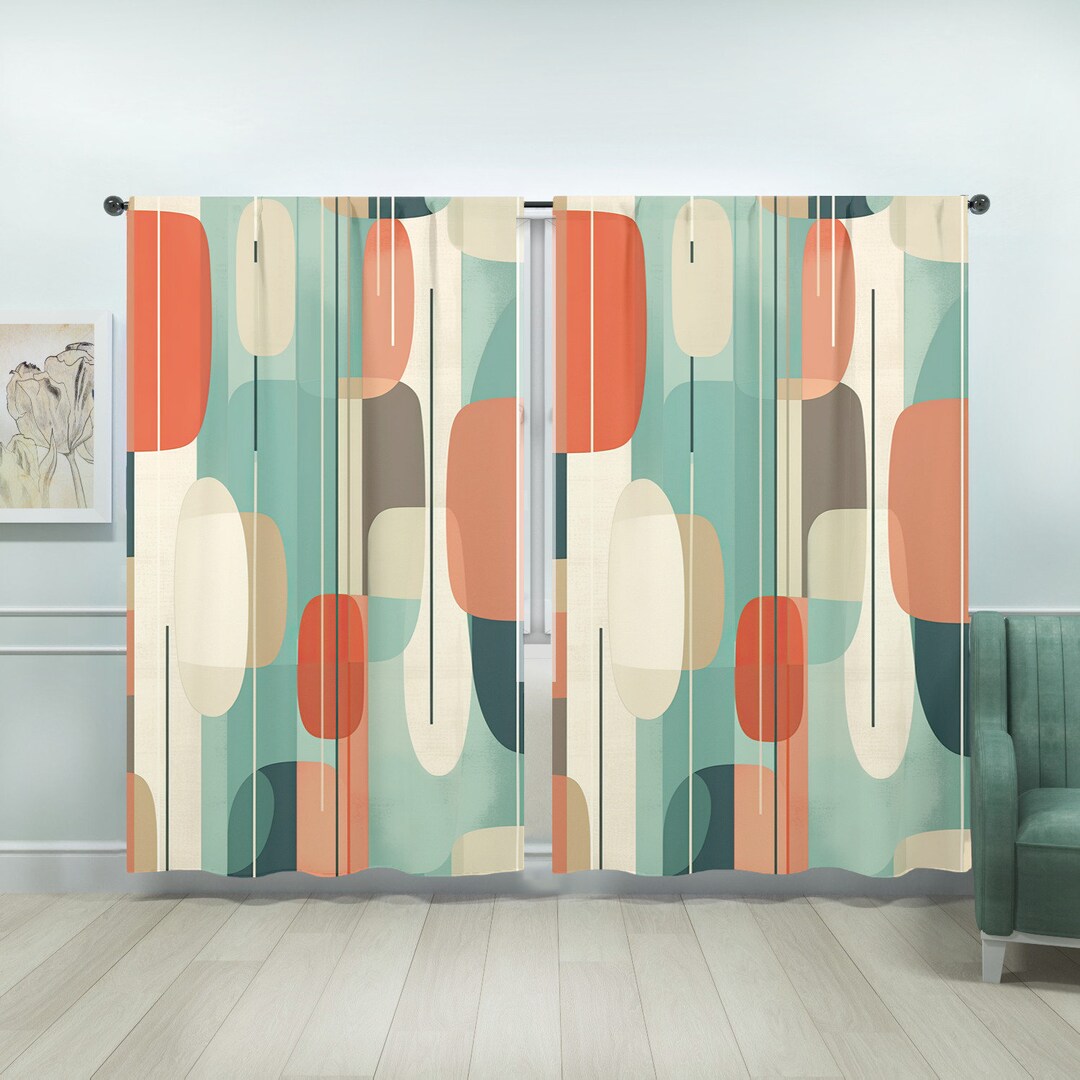 Mid-century Art Style Pastel Curtains Modern Window Curtain Set Popular ...