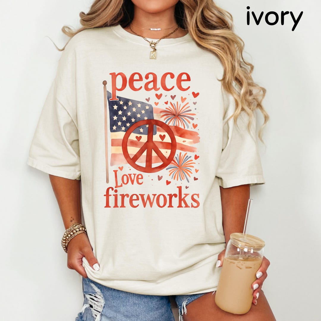 Peace Love Fireworks Shirt, Watercolor 4th of July, Comfort Colors Tee ...