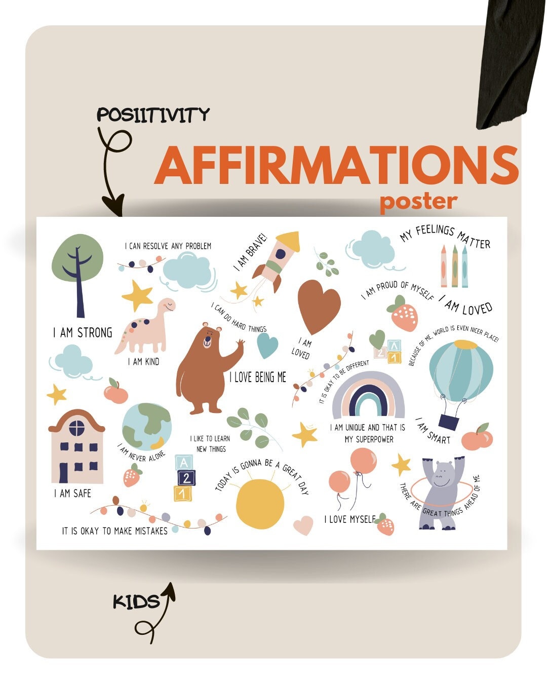 Kids Illustrated Affirmation Wall Art Poster Printable - Etsy
