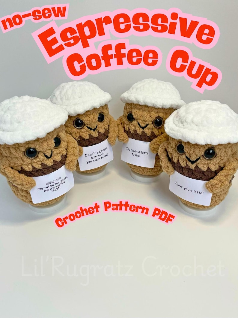 Positive Coffee Cup Crochet PDF Pattern | No-sew Amigurumi | Digital ...