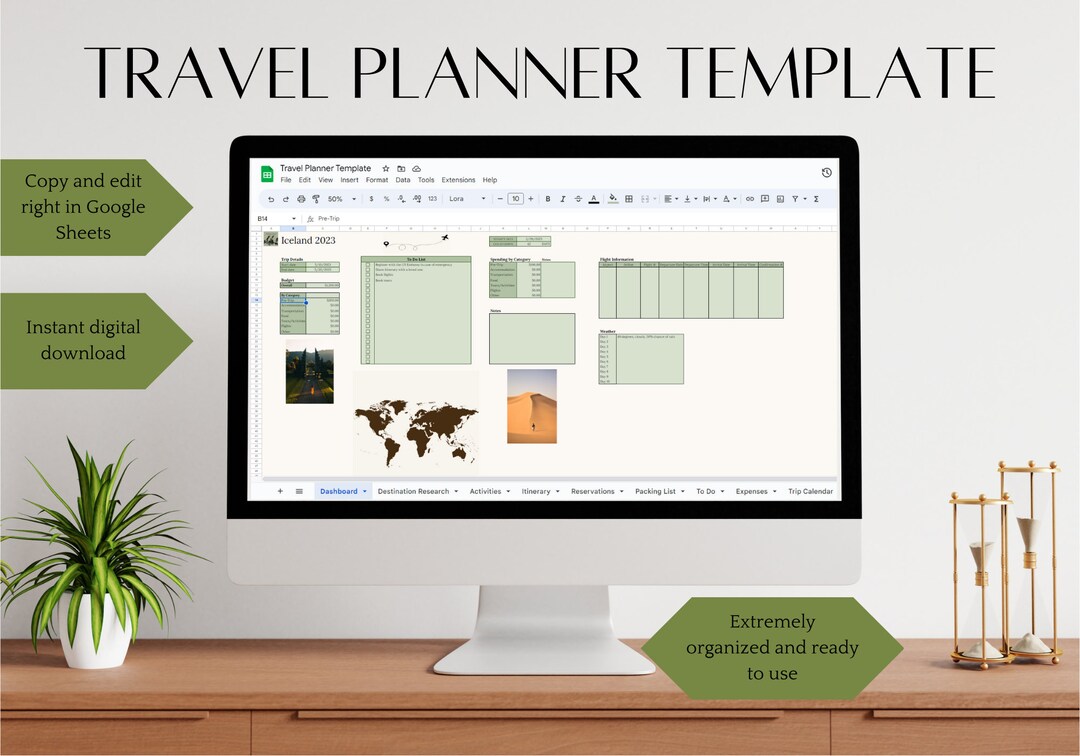 Travel Planner Template Google Sheets Spreadsheet Vacation Planner - Etsy