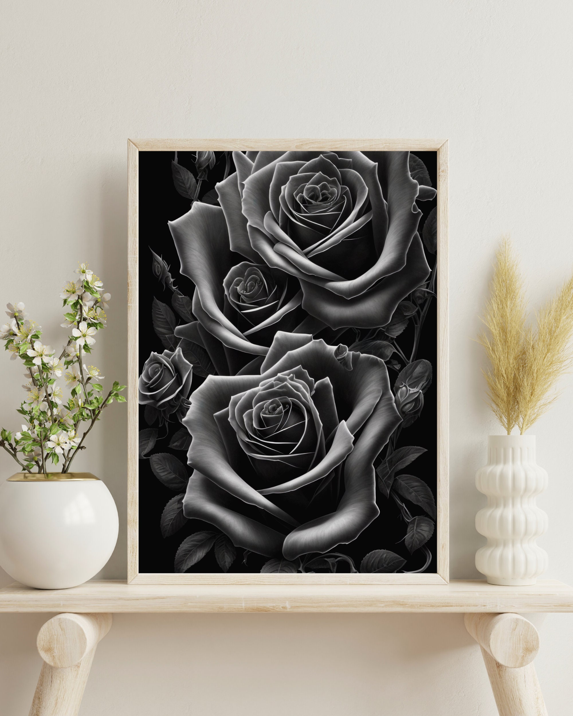 Black Rose Print, Black Rose Wall Art, Black Rose Wall Decor, Gothic ...