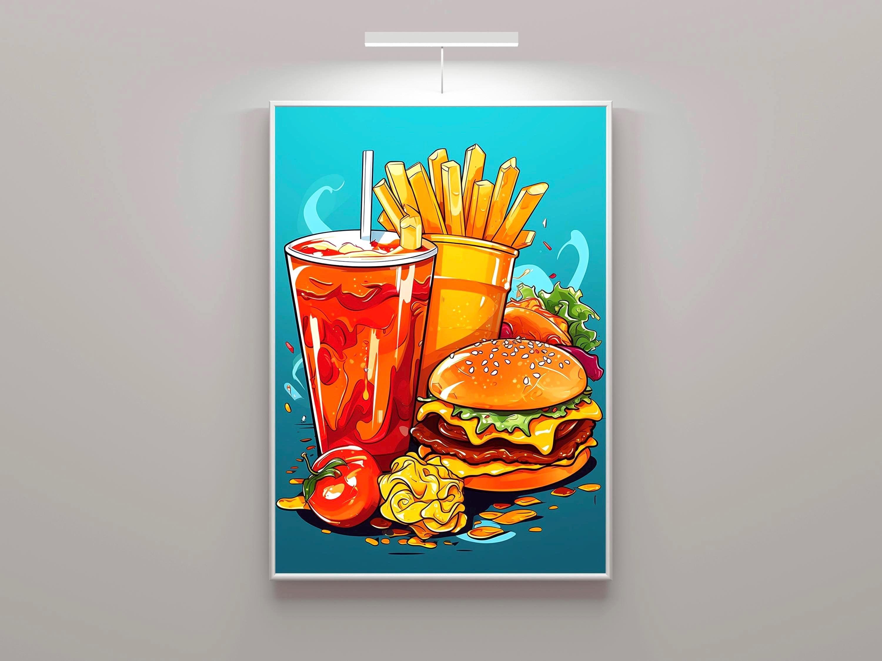 Food Pop Art | Living Room Poster | Digital Download Wall Art | Burger ...