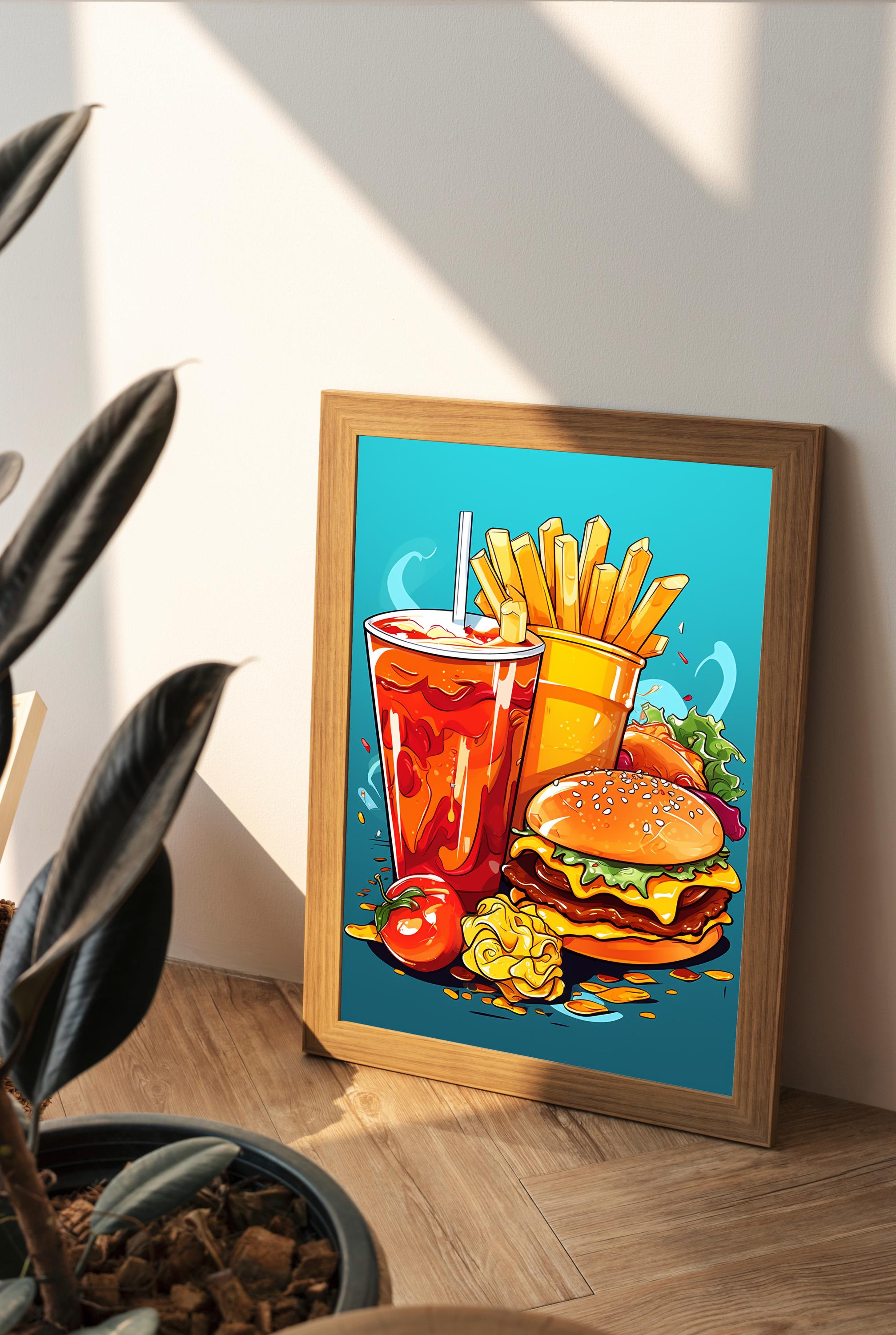 Food Pop Art | Living Room Poster | Digital Download Wall Art | Burger ...