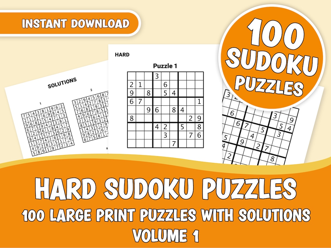 Sudoku Puzzles Large Print Version 100 Hard Sudoku Puzzles - Etsy