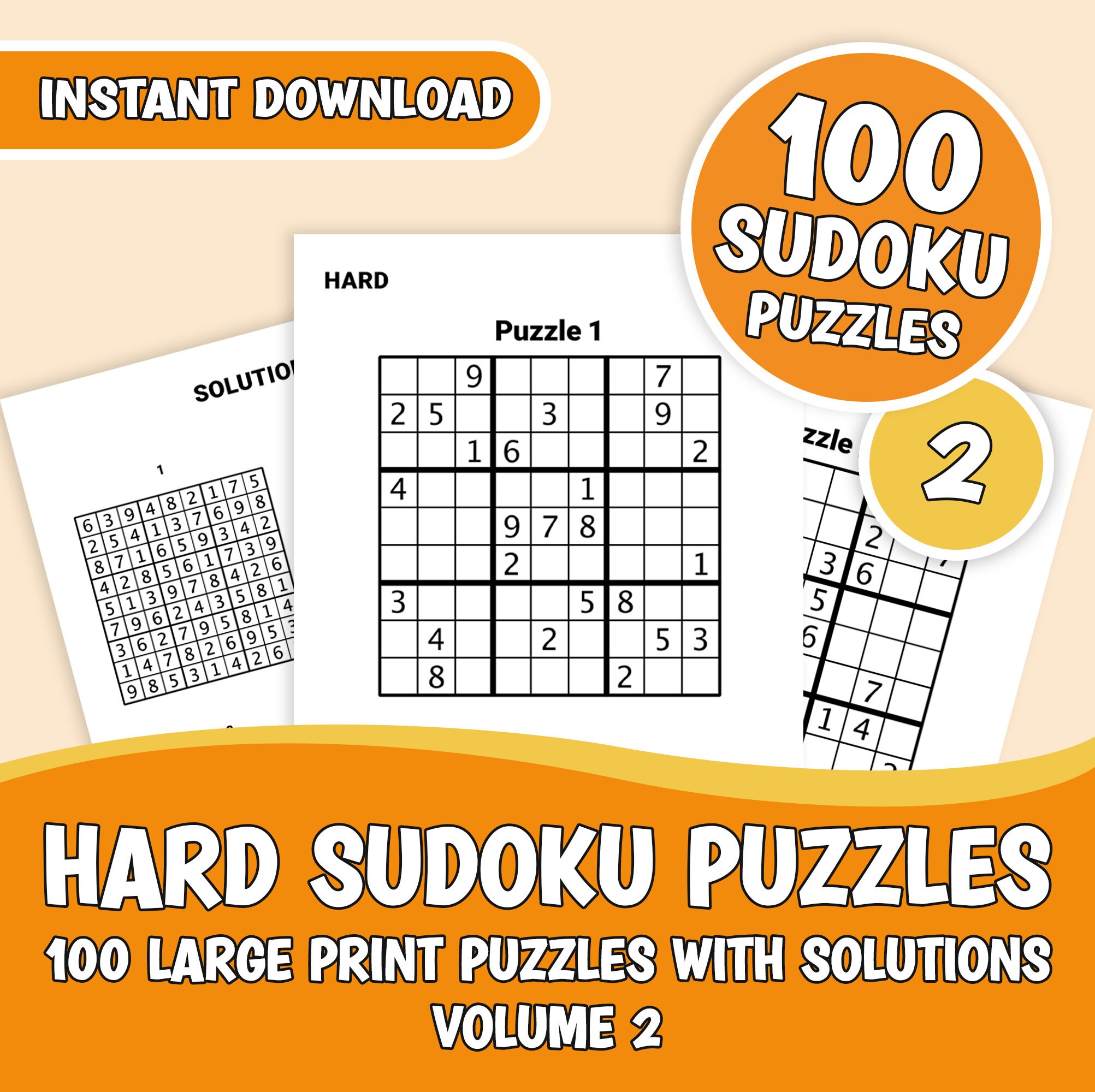Sudoku Puzzles Large Print Version 100 Hard Sudoku Puzzles - Etsy