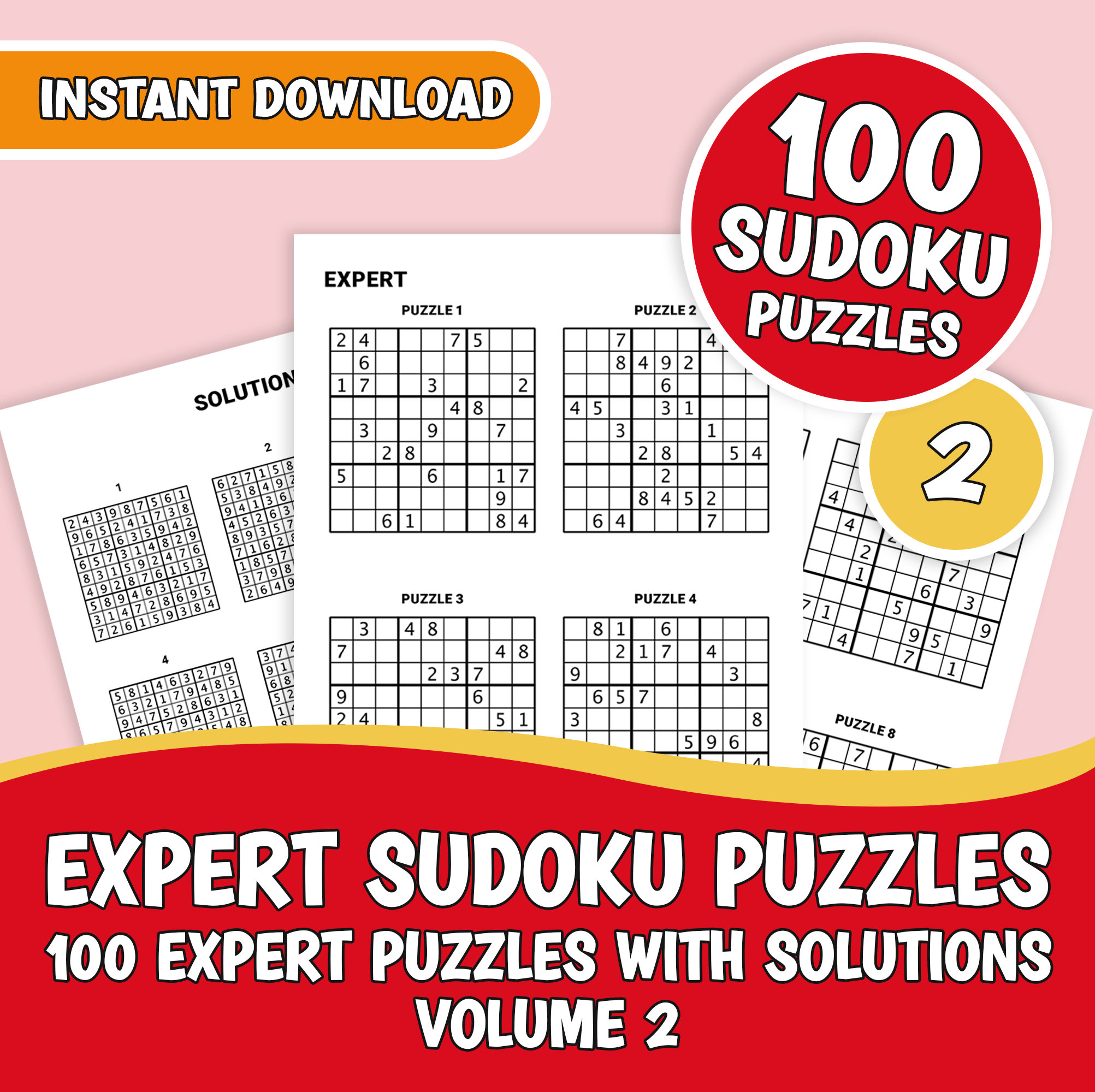 Sudoku Puzzles 100 Expert Sudoku Puzzles Volume 2 Printable Instant ...