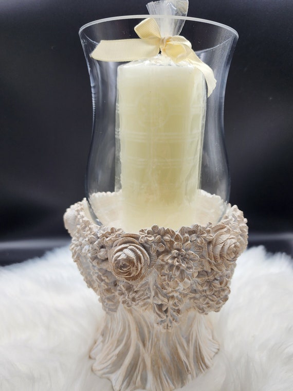 Homeworx by Harry Slatkin Floral Hurricane W Pillar Candle Etsy