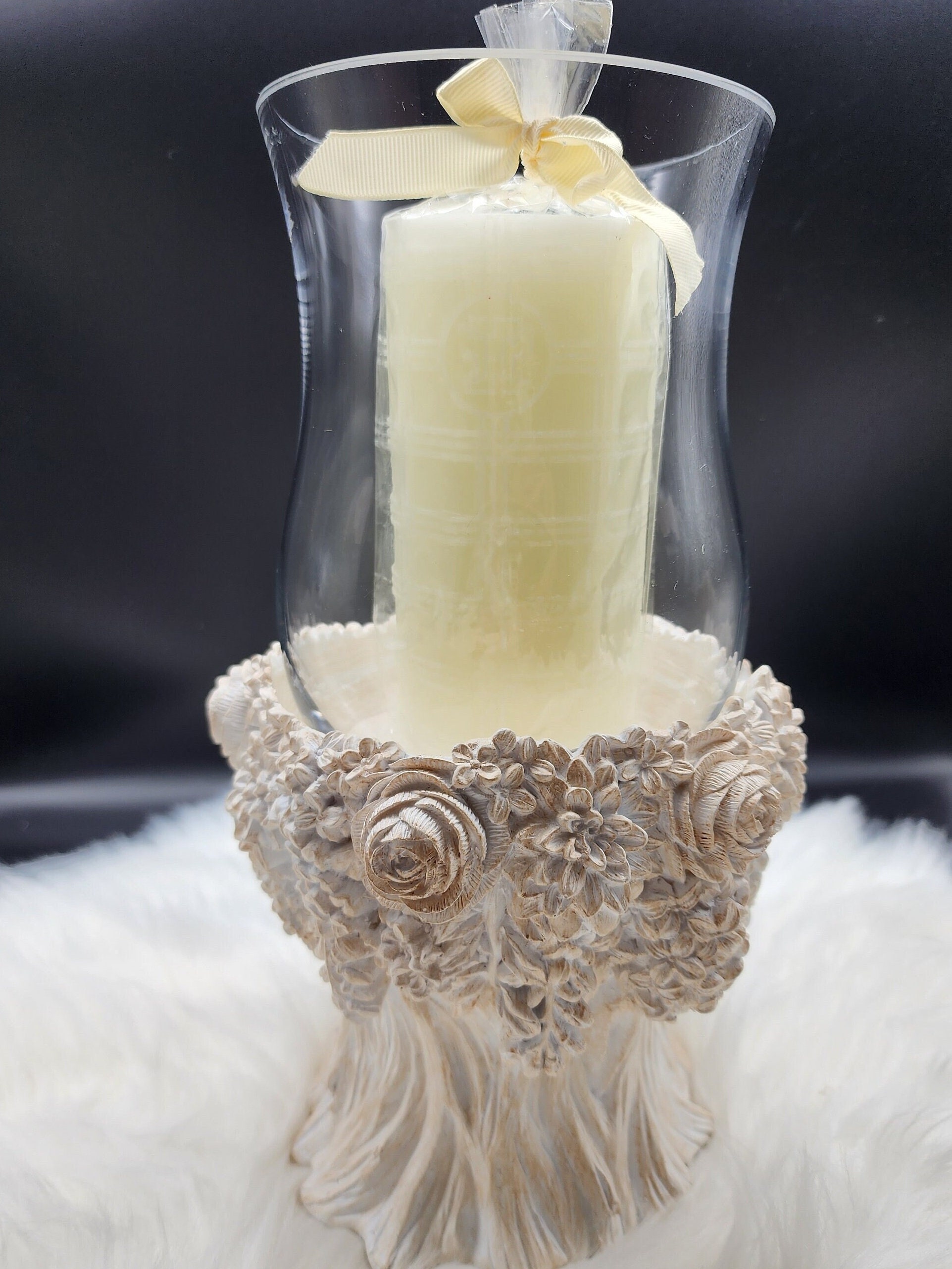 Homeworx by Harry Slatkin Floral Hurricane W/ Pillar Candle - Etsy