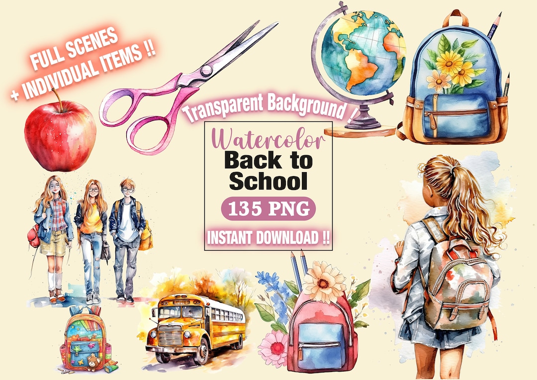 Watercolor School Clipart, Back to School Clipart, School Clipart PNG ...