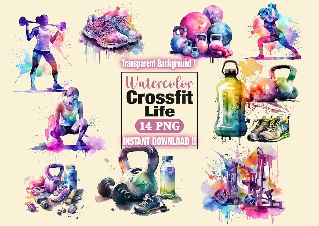 Crossfit Gym Clipart Watercolor Png Gym Png Instant Download Fitness ...
