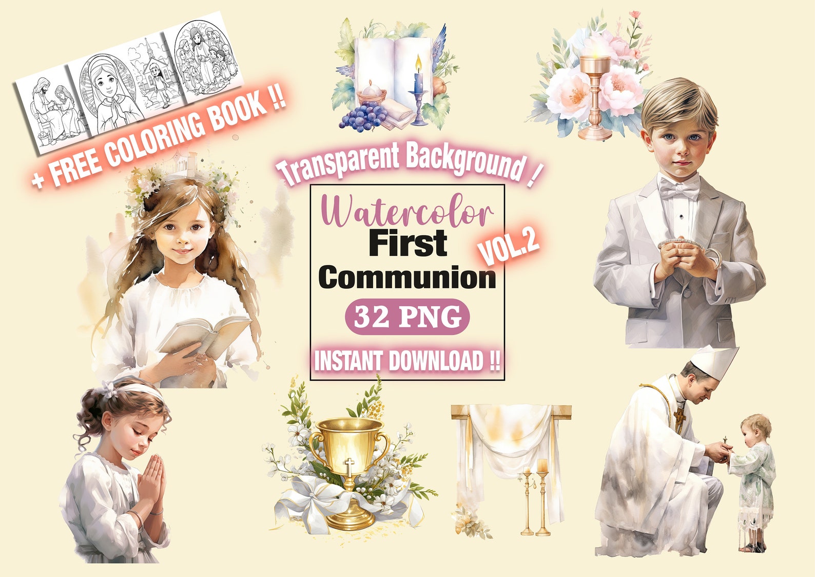 First Communion PNG Clipart | Watercolor First Communion | First ...