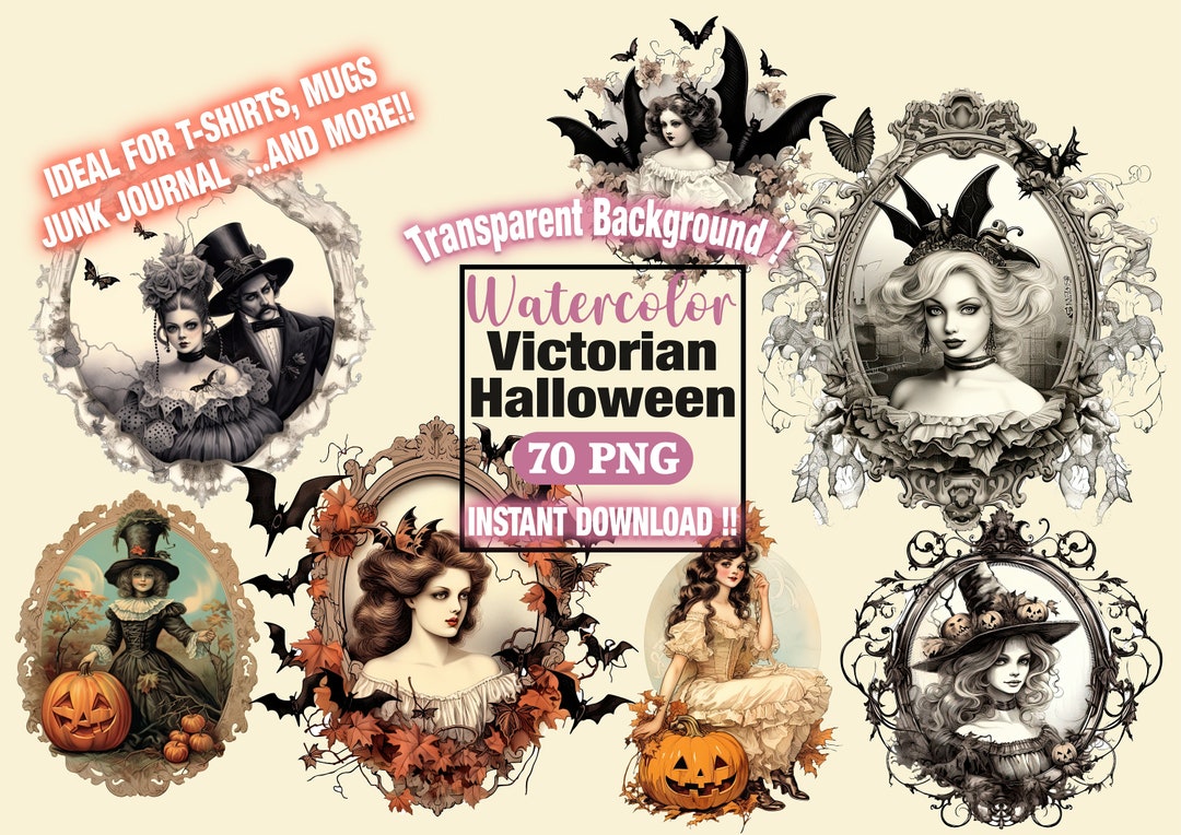 Vintage Little Witch Clipart Bundle, Black Cat, Little Girl, Pumpkin ...