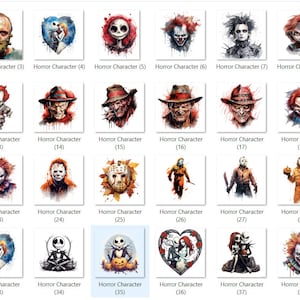 Horror Character Halloween Clipart PNG Bundle for Cricut, Scary Horror ...