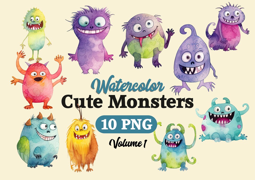 Cute Watercolor Rainbow Monsters, Cute Monster Clipart,cute Clipart ...