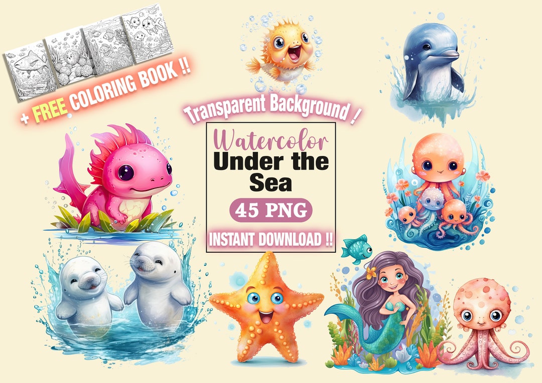 Cute Under the Sea Animals Watercolor Clip Art Bundle | Sea Animals ...