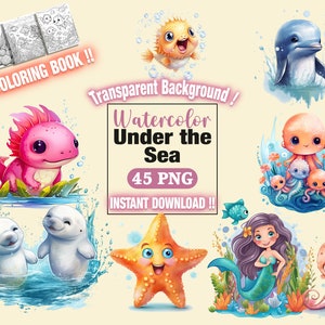 2025 Kawaii Under the Sea Clipart Bundle, Cute Ocean Animals PNG ...