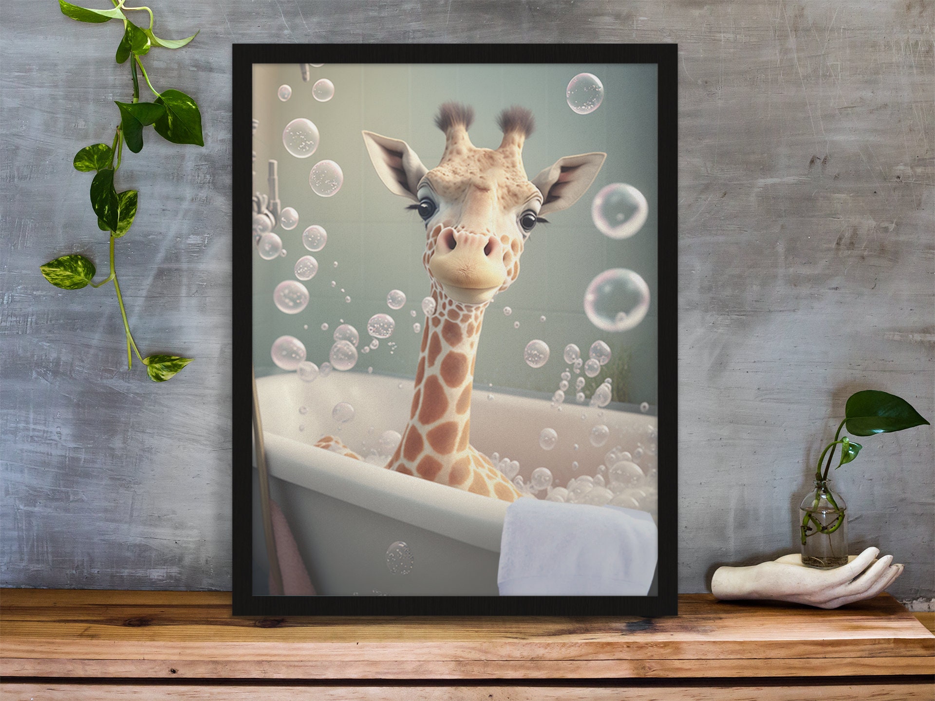 Giraffe Taking A Bath, Giraffe Printable Wall Art, Nursery Wall Decor ...